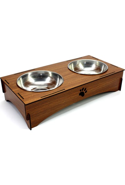 Acar Grafik Çelik Kaseli Ahşap Mama ve Su Kabı