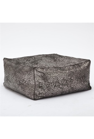 Estetik Decor Puf Hippy H30 W60 D60 Tüylü Deri Kahve/platin Oyma Jungle Desenli