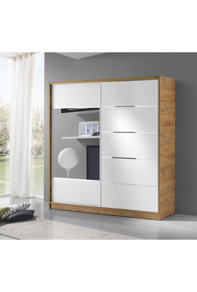 Güney Mobilya 180 cm Komple Mdf Sürgülü Gardırop Ceviz + Beyaz Güney Mobilya 180 cm Komple Mdf Sürgülü Gardırop Ceviz + Beyaz