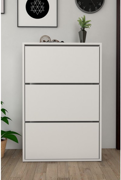 Moonlife Kayar Raflı 3 Kapaklı Ayakkabı Dolabı