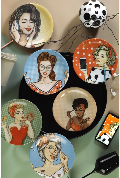 Kütahya Porselen Pop-Art 6'lı Pasta Tabağı 21 cm