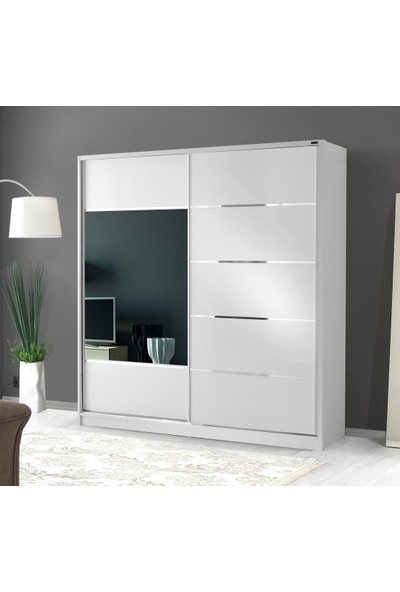 Güney Mobilya 180 cm Komple Mdf Sürgülü Gardırop Beyaz Güney Mobilya 180 cm Komple Mdf Sürgülü Gardırop Beyaz