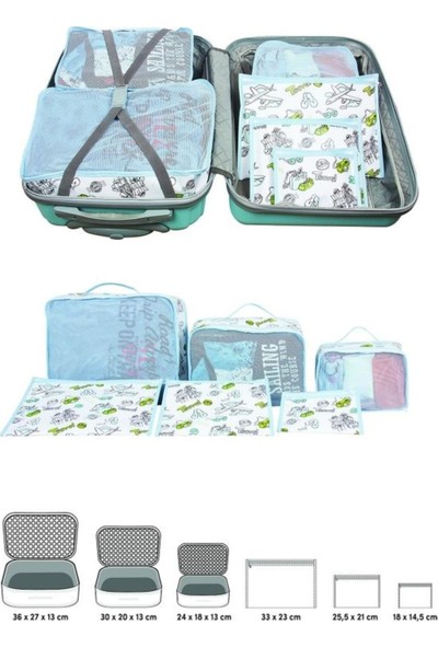 Piit Halat Rennway Bavul Içi Düzenleyici Organizer 6 Lı Set - Mavi