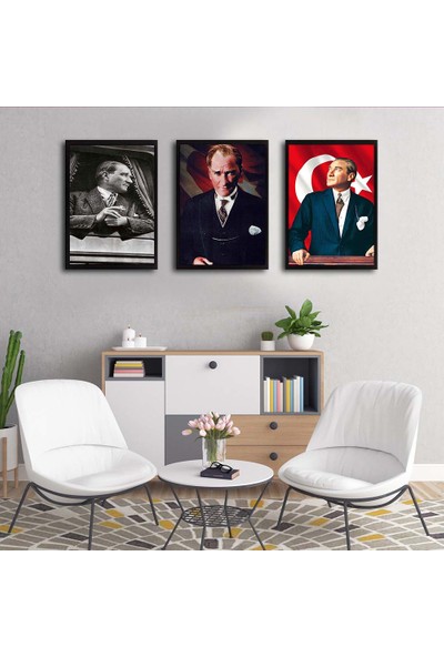 Dekorme 3 Parçalı Siyah Çerçeveli Set Tablo 3 Adet 35X50