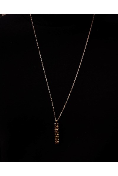 Wow Aksesuar Erkek Işlemeli Dikdörtgen Bar Kolye