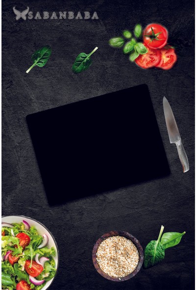 Saban Düz Siyah Desenli Cam Kesme Tahtası - Cam Kesme Tablası | 30 cm x 40 cm Saban Düz Siyah Desenli Cam Kesme Tahtası - Cam Kesme Tablası | 30 cm x 40 cm