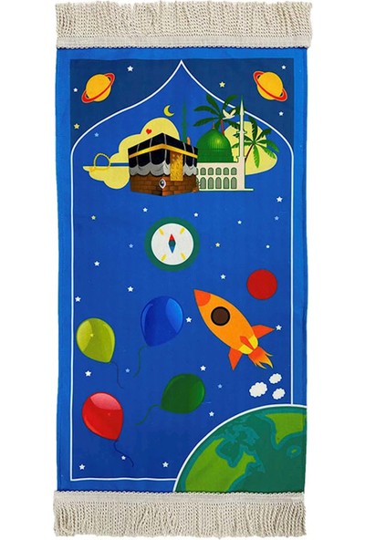 Icma Uzay Yolu Astarlı Mavi Çocuk Seccadesi