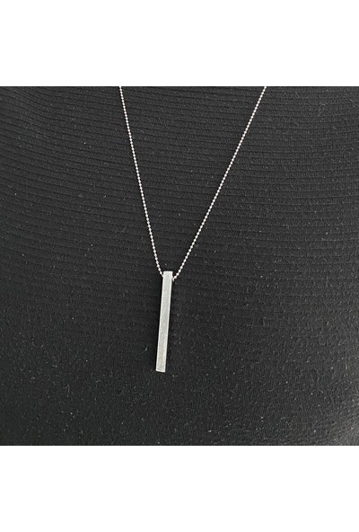 Takıştır Gri Dikdörtgen Bar Çubuk Erkek Kolye