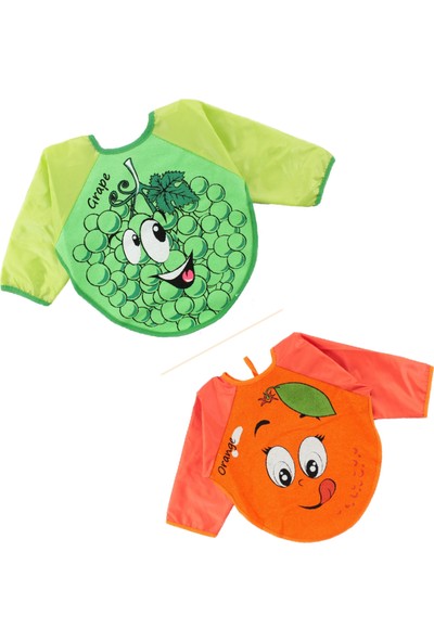 Üzüm ve Portakal Motif Kollu Mama Önlüğü 2'li Set