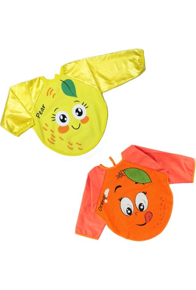 Armut ve Portakal Motif Kollu Bebek Mama Önlüğü
