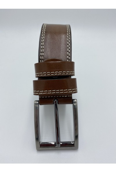 Yage Kahve Çift Krem Dikiş 4 cm Kemer