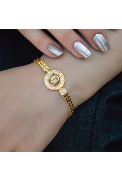 Ayyıldız Kuyumculuk Kadın Çeyrek Liralı Arpa Zincirli Bileklik
