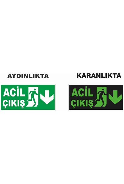 Yıldırım Acil Çıkış Aşağı Ok Fosforlu Levhası Yıldırım Acil Çıkış Aşağı Ok Fosforlu Levhası
