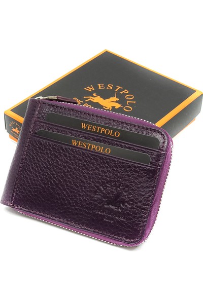 West Polo Hakiki Deri Fermuarlı Unisex Cüzdan Kartlık