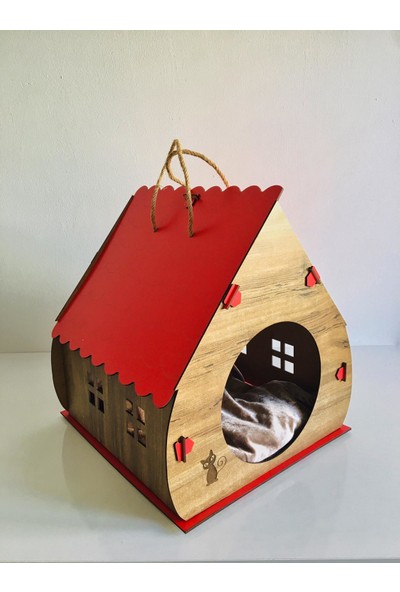 Gülpet Ahşap Kedi Evi - Dekoratif Kedi Yuvası - Minderli Kedi Yatağı Gülpet Ahşap Kedi Evi - Dekoratif Kedi Yuvası - Minderli Kedi Yatağı