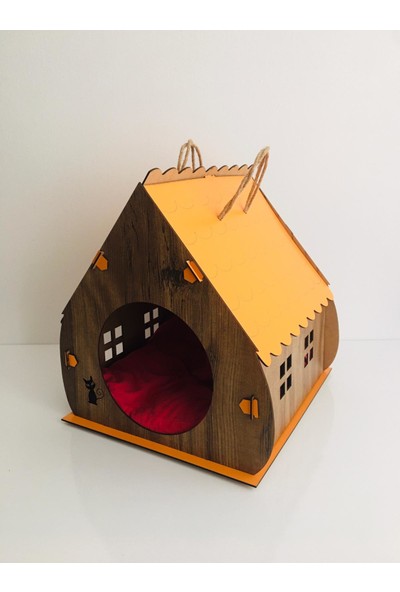Gülpet Ahşap Kedi Evi - Dekoratif Kedi Yuvası - Minderli Kedi Yatağı Gülpet Ahşap Kedi Evi - Dekoratif Kedi Yuvası - Minderli Kedi Yatağı