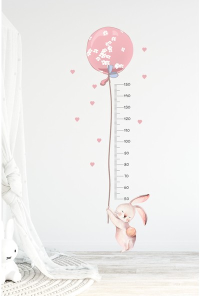Kt Decoration Balonlu Tavşan Boy Ölçer Duvar Sticker Seti