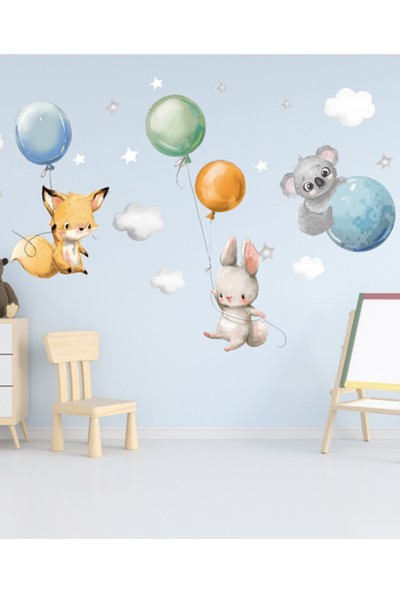Kt Decoration Sevimli Balonlu Hayvanlar Duvar Sticker Seti