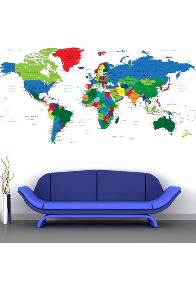 Kt Decoration Renkli Dünya Haritası 3xl Dev Duvar Dekoru