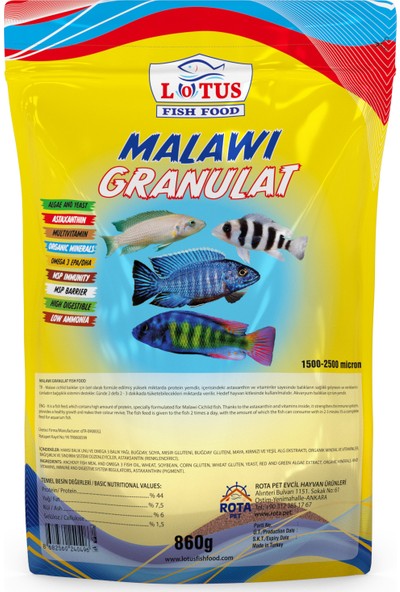 Lotus Malawi Granulat 860 gr Zippack Omega-3 Red Algae Yunus Sarı Prenses Ahli Ciklet Yüksek Protein Balık Yemi Lotus Malawi Granulat 860 gr Zippack Omega-3 Red Algae Yunus Sarı Prenses Ahli Ciklet Yüksek Protein Balık Yemi