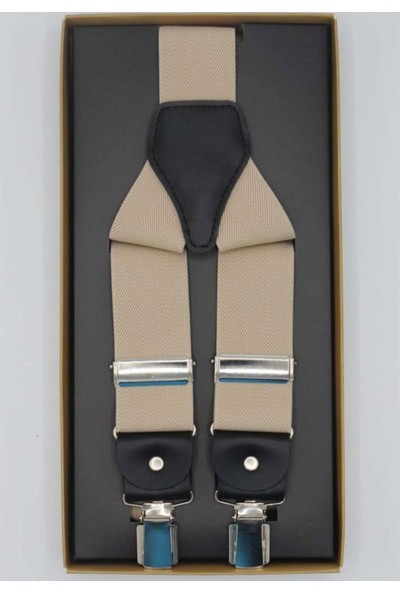 Bej Deri Bağlantılı Pantolon Askısı