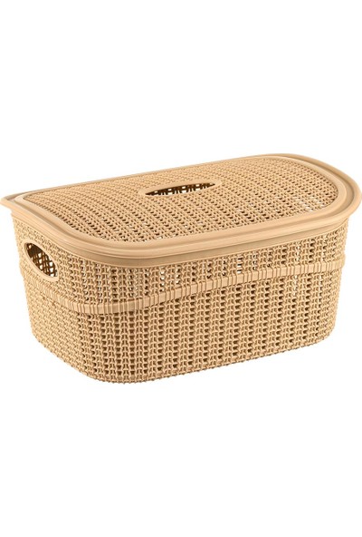 Plastart 9 lt Kapaklı Rattan Çamaşır Sepeti