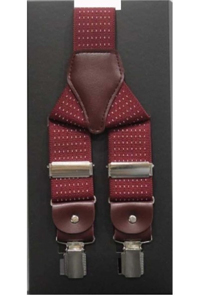 Bordo Beyaz Noktalı Deri Bağlantılı Pantolon Askısı
