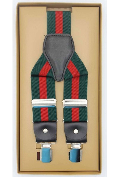 Yeşil Kırmızı Çizgili Deri Bağlantılı Pantolon Askısı