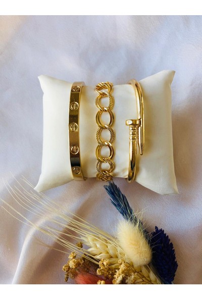 Bioaksesuar Kadın Gold Renk Kararmaz Çelik Kombin Bileklik Bioaksesuar Kadın Gold Renk Kararmaz Çelik Kombin Bileklik