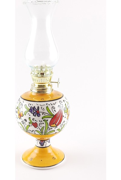 Özilter Nostaljik Çini Desenli Sarı Gaz Lambası Güzel Şirin Şık Hediyelik-Dekoratif Aydınlatma El Işi