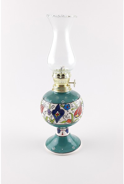 Özilter Nostaljik Çini Desenli Turkuaz Gaz Lambası Güzel Şirin Şık Hediyelik-Dekoratif Aydınlatma El Işi