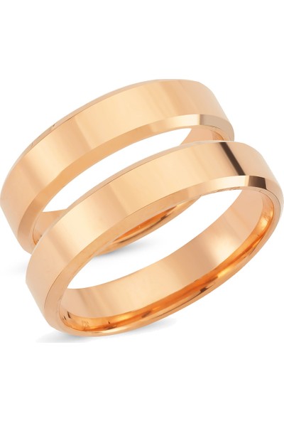 Pırlant Pembe Altın Çift Alyans 5 mm Pırlant Pembe Altın Çift Alyans 5 mm