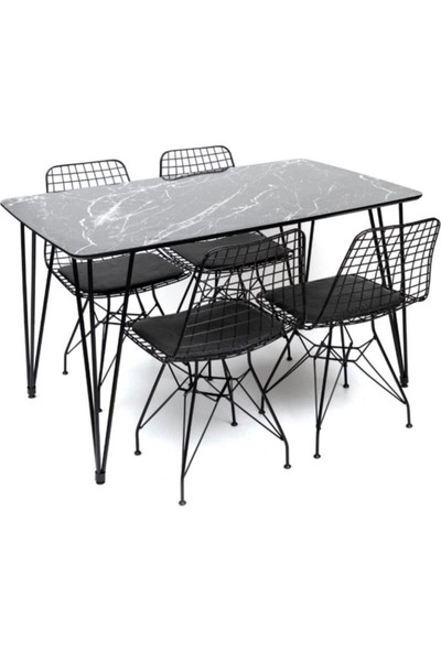 Evart Mobilya Siyah Desenli Mermer Tel Ayaklı Masa ve Tel Sandalye Takımı Evart Mobilya Siyah Desenli Mermer Tel Ayaklı Masa ve Tel Sandalye Takımı