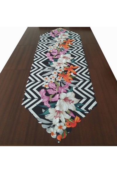 Kırlent Dünyası Zigzag Desenli Çiçekli Dekoratif Runner