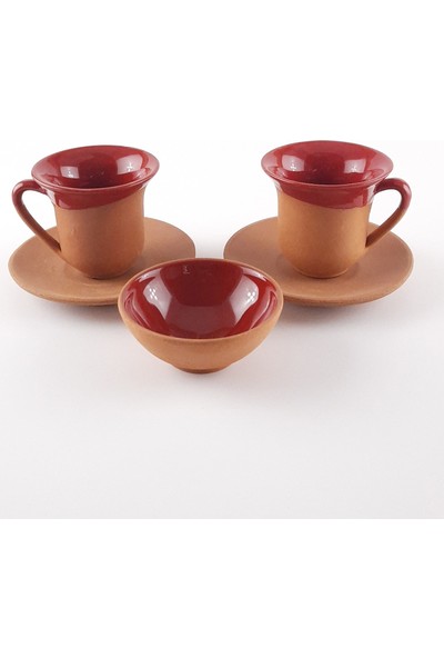 Özilter Avanos Toprak Kahve Fincanı Kırmızı 3'lü Set