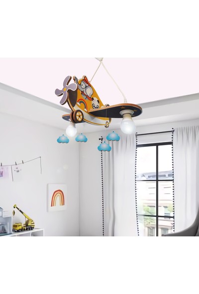 Arya Ahşap Uçak Fil Çocuk Odası Aydınlatma