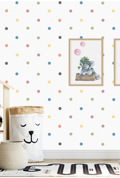 Walldeco 204 Adet Rengarenk Yuvarlak Duvar Stickerı