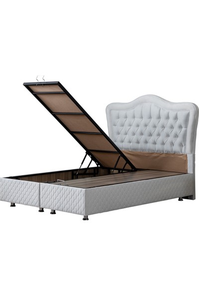 Setay Camelli Çift Kişilik Baza Başlık Seti Beyaz