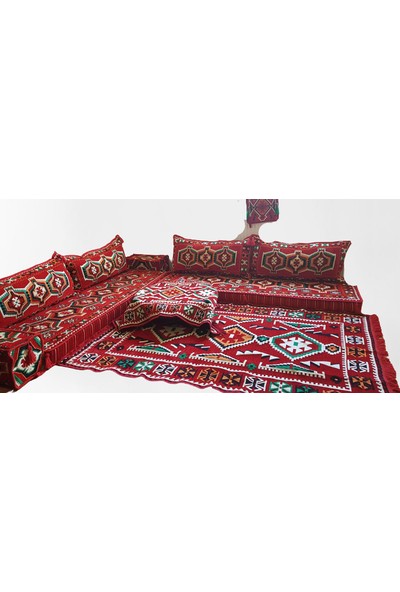 Coton Kafkas Desenli Şark Köşesi Minderi 120*200 cm Kilim Takımı Konsept Kırmızı Coton Kafkas Desenli Şark Köşesi Minderi 120*200 cm Kilim Takımı Konsept Kırmızı