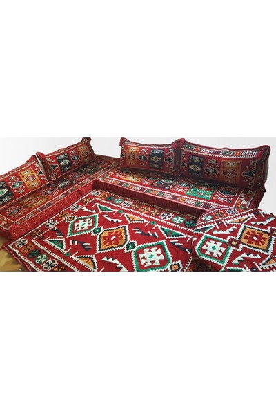 Coton Milas Desenli Şark Köşesi Minderi 120*200 cm Kilim Takımı Konsept Kırmızı Coton Milas Desenli Şark Köşesi Minderi 120*200 cm Kilim Takımı Konsept Kırmızı