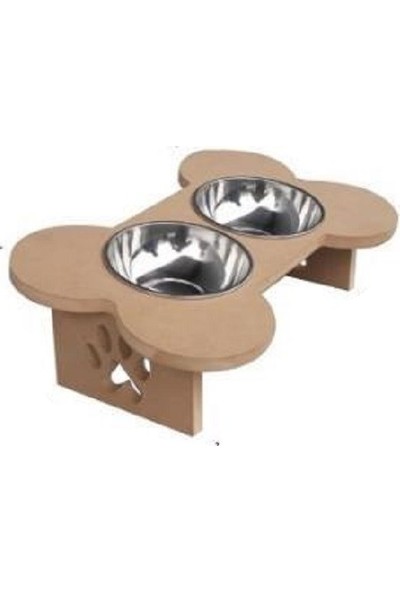 Berk Ahşap Köpek Mama Kabı 2 Li Mdf Km-02