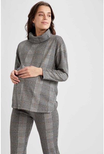 DeFacto Balıkçı Yaka Kare Desenli Kumaş Hamile Bluz T5069AZ20WN