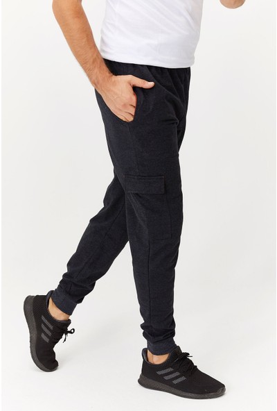 Erkek Antrasit Kargo Cepli Manşetli Eşofman Altı