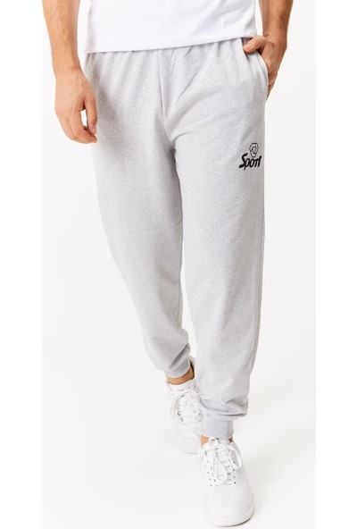 Depovip Erkek Gri Sport Baskılı Eşofman Altı