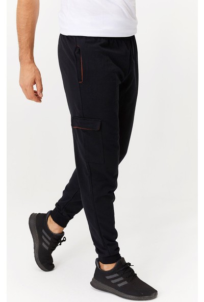 Depovip Erkek Siyah Kargo Cepli Manşetli Eşofman Altı