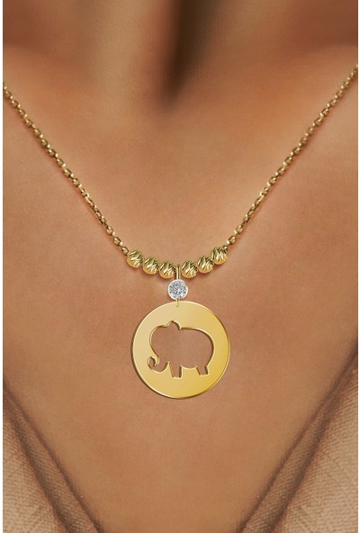 Demasgold Pırlantalı 14 Ayar Altın Dorika Fil Kolye