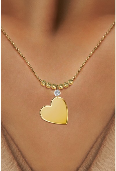 Demasgold Pırlantalı 14 Ayar Altın Dorika Kalp Kolye
