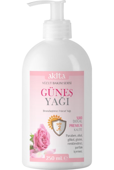 Akita % 100 Doğal Bronzlaştırıcı Güneş Yağı SPF2 250mL Akita % 100 Doğal Bronzlaştırıcı Güneş Yağı SPF2 250mL