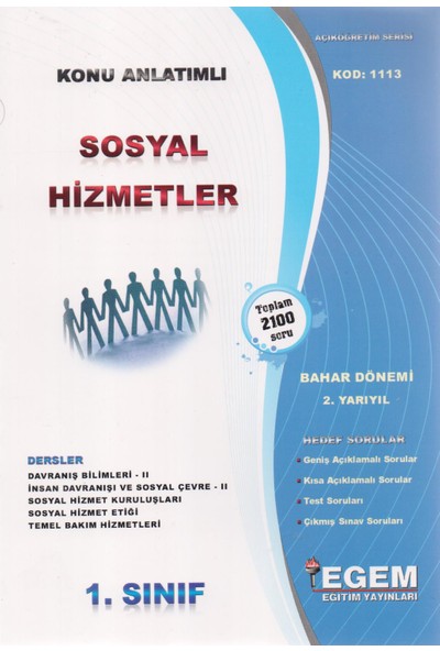 Egem Yayınları Sosyal Hizmetler 1. Sınıf 2. Yarıyıl Konu Anlatımlı Çözümlü Soru Bankası - Bahar