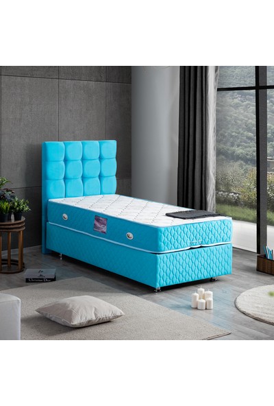 Setay Duke Tek Kişilik Baza Başlık Delüx Yaylı Yatak, Turkuaz